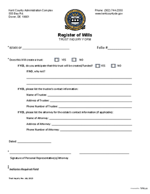 Trust Inquiry (Kent) - Delaware | Atticus® Forms