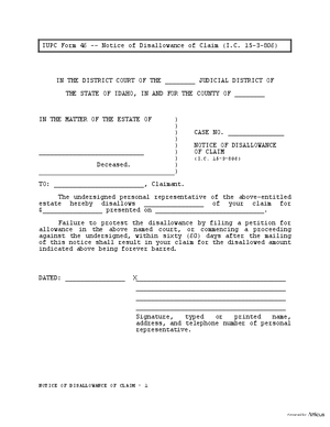 IUPC046: Notice Of Disallowance Of Claim - Idaho | Atticus® Forms