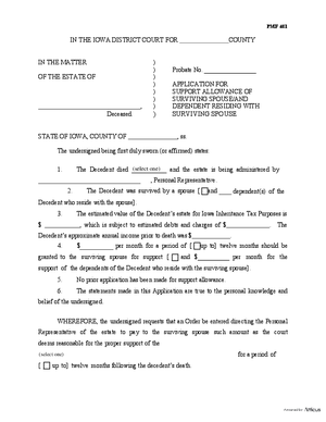 PMF 401: Application For Support Allowance Of Surviving Spouse/and ...