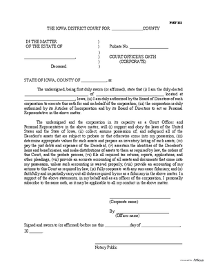 PMF 111: Court Officer's Oath – Corporate - Iowa | Atticus® Forms