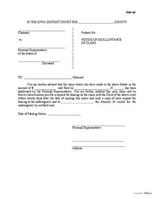 PMF 302: Notice Of Disallowance Of Claim - Iowa | Atticus® Forms