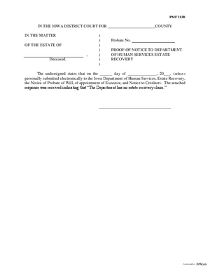 PMF 213B: Proof Of Notice To Department Of Human Services Estate ...