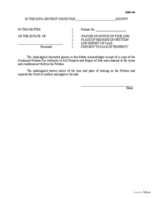 PMF 508: Waiver Of Notice Of Time And Place Of Hearing On Petition And ...
