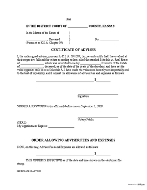 546: Certificate Of Adviser - Kansas | Atticus® Forms