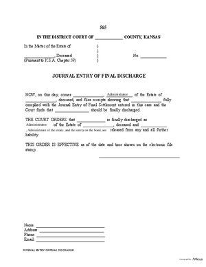 565: Journal Entry Of Final Discharge - Kansas | Atticus® Forms