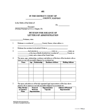 601: Petition For Issuance Of Letters Of Administration - Kansas ...