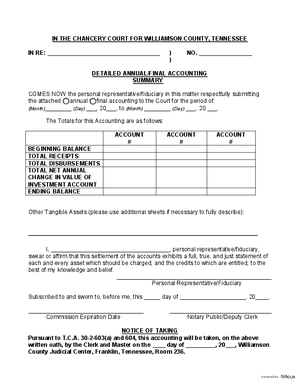 Accounting Summary Page (Williamson) - Tennessee | Atticus® Forms