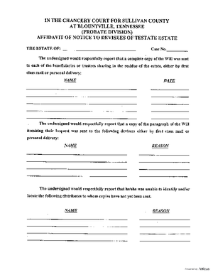 Affidavit Of Notice To Heirs - Testate (Sullivan) - Tennessee | Atticus ...