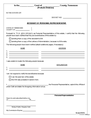 Affidavit Of Notice To Heirs - Tennessee | Atticus® Forms