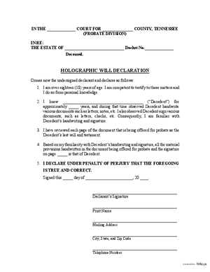 Affidavit Of Witness To Holographic Will - Tennessee | Atticus® Forms