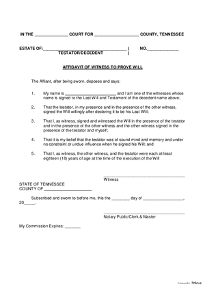 Affidavit Of Witnesses To Will - Tennessee | Atticus® Forms