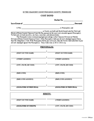 Cost Bond (Knox) - Tennessee | Atticus® Forms