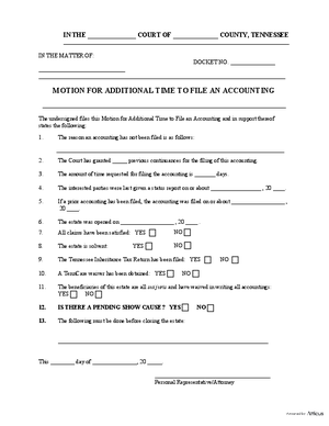 Motion For Additional Time To File Accounting - Tennessee | Atticus® Forms
