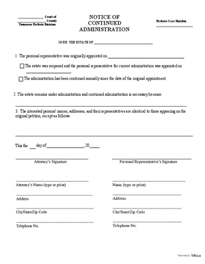 Notice Of Continued Administration - Tennessee | Atticus® Forms