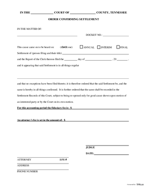 Order Confirming Settlement - Tennessee | Atticus® Forms