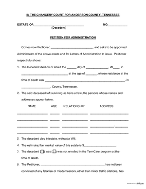 Petition For Letters Of Administration (Anderson) - Tennessee | Atticus ...